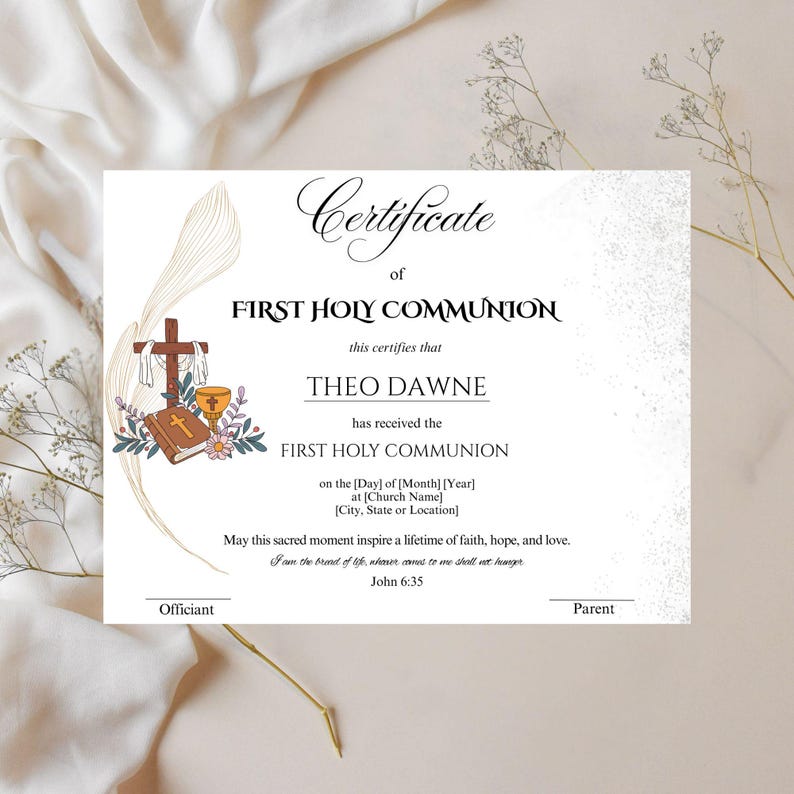 Editable First Communion Certificate Template: Printable Church Gift - Etsy
