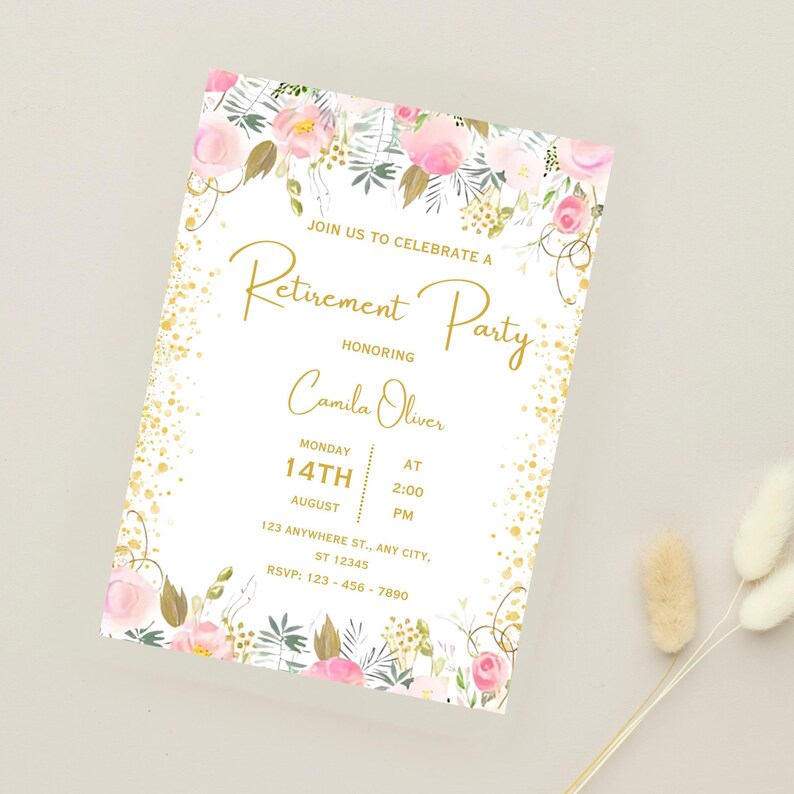 Blush Pink Floral Retirement Party Invitation: Editable Canva Template ...