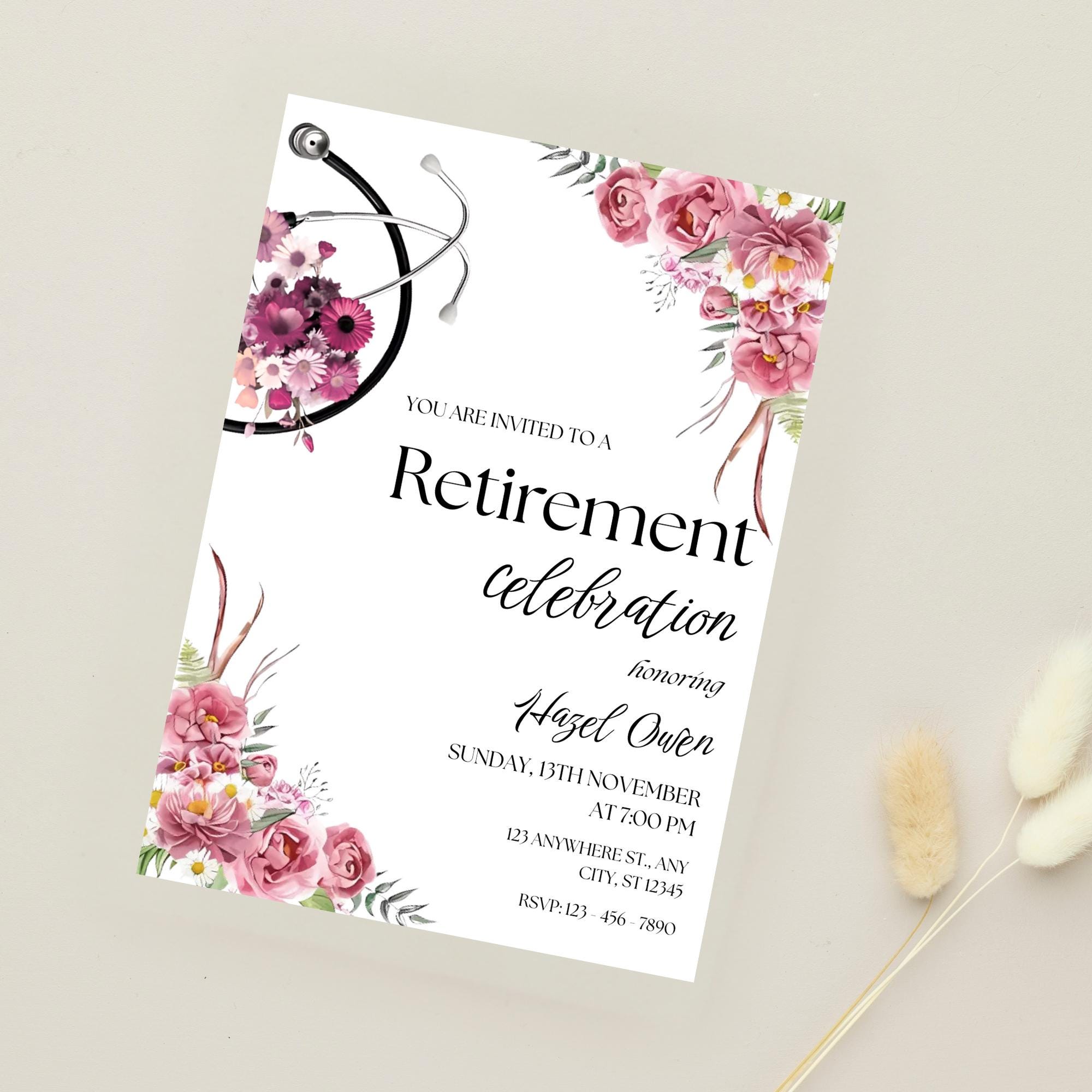 Floral Nurse Retirement Invitation Template: Editable Party Invite ...
