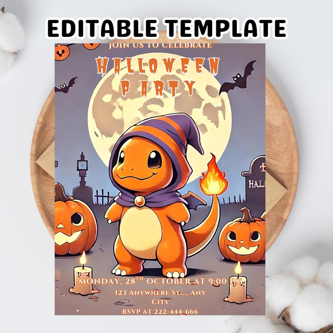 Charmander Halloween Birthday Party Invitation, Charmander Pokemon ...