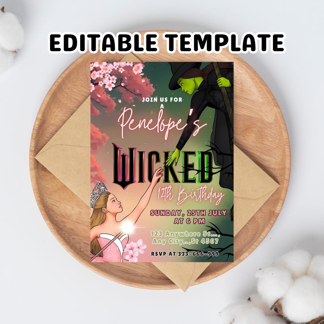 Wicked Birthday Party Invitation: Elphaba & Glinda Theme (canva ...
