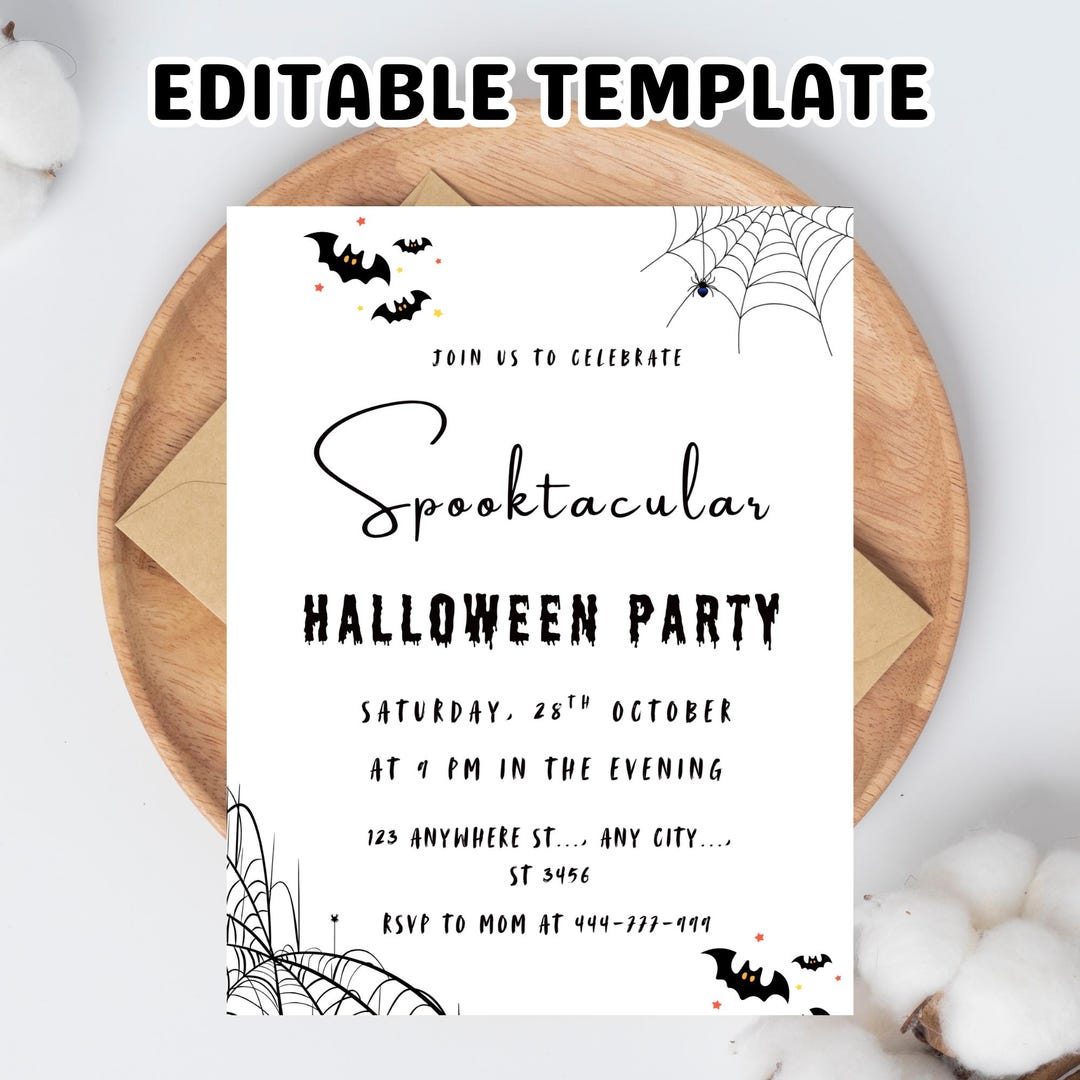 Minimalist Halloween Party Invite Template, Spiderweb Costume Party ...