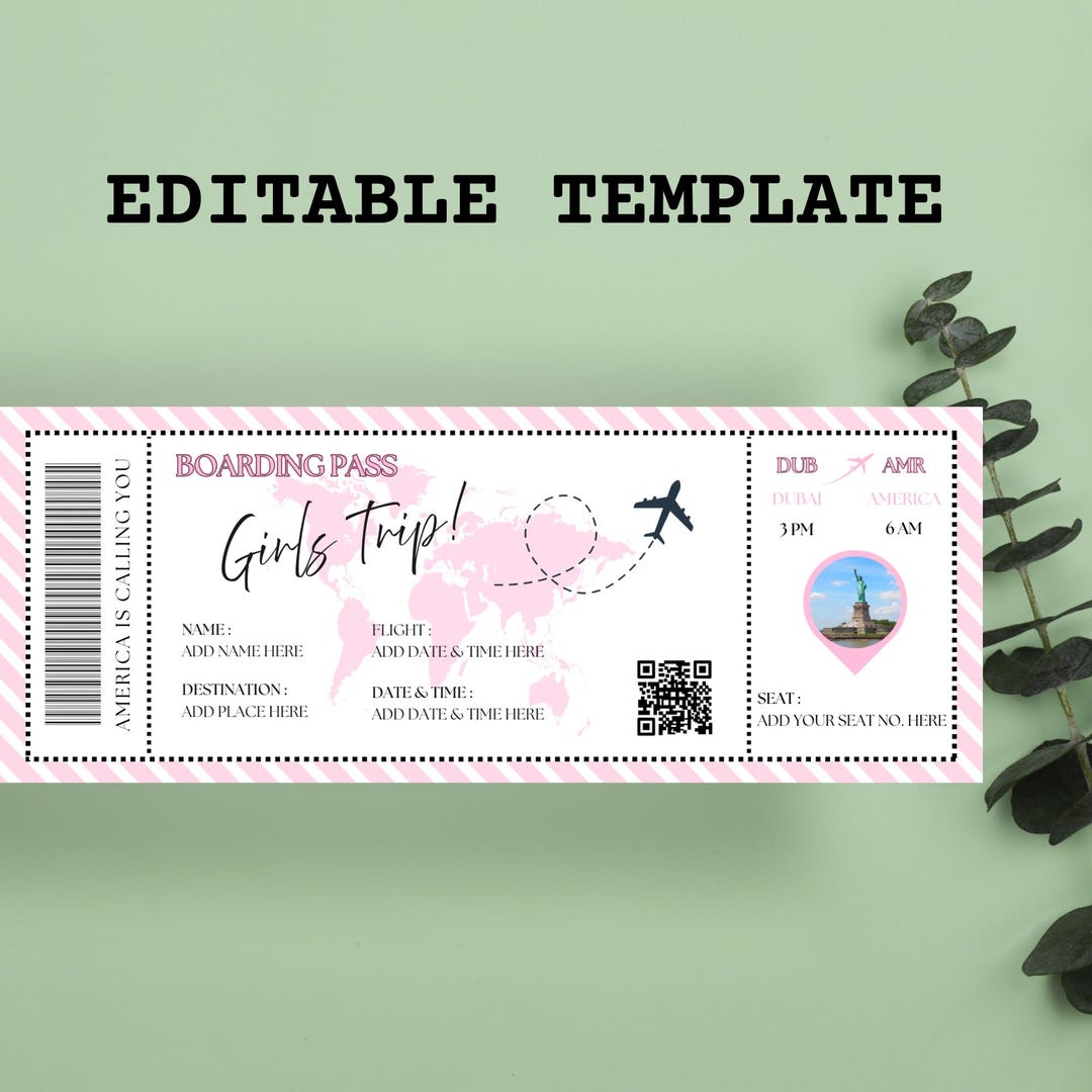 Editable Boarding Pass Template: DIY Girls Trip Invite (digital ...
