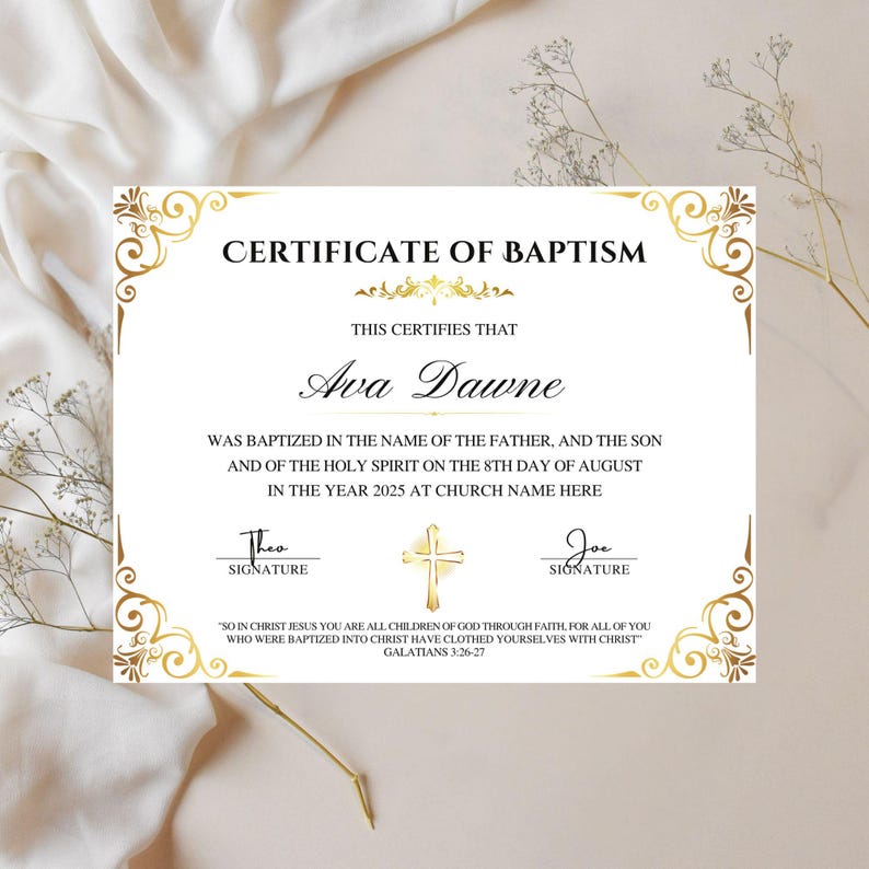Editable Baptism Certificate Template, Printable Church Certificate ...