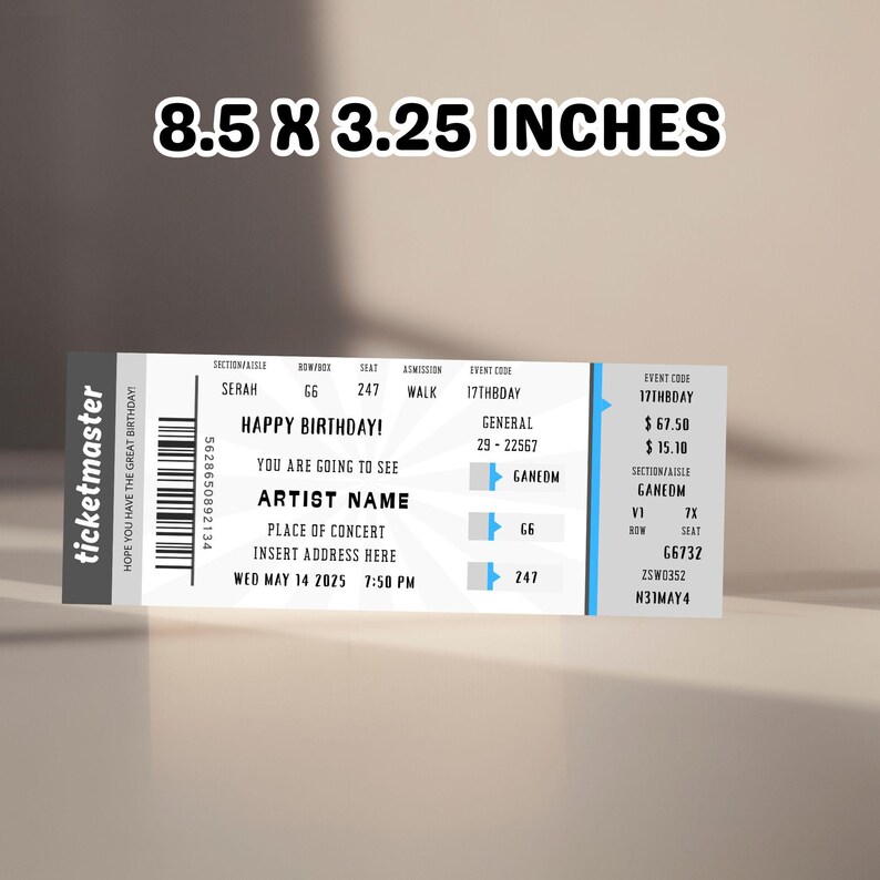 Editable Concert Ticket Template: Printable DIY Birthday Gift (canva ...
