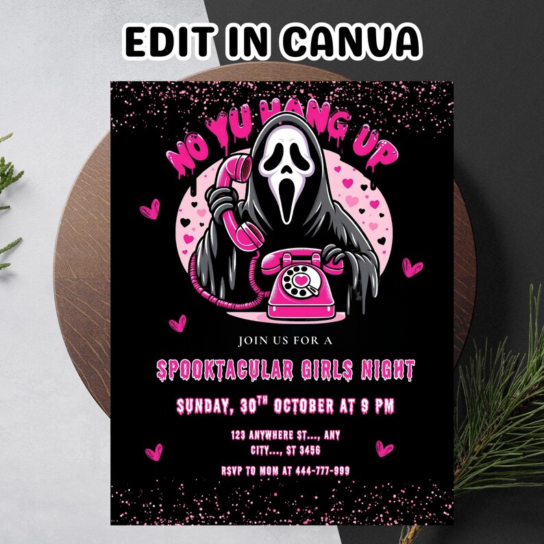 Editable Ghost Halloween Party Invitation: Spooktacular Pink Skeleton ...