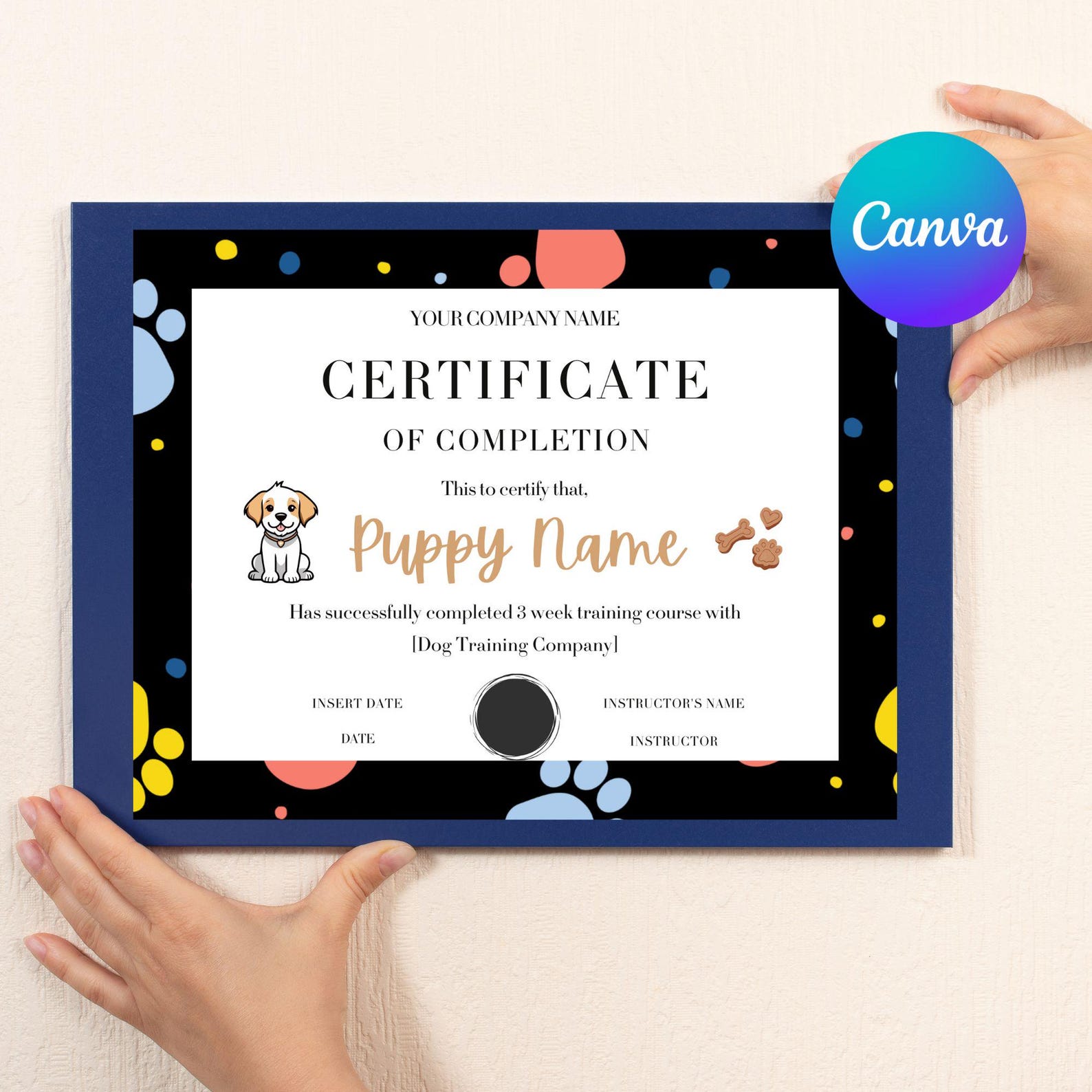 Editable Dog Training Certificate Template: Canva Printable (instant ...