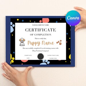 Editable Dog Training Certificate Template: Canva Printable (instant ...