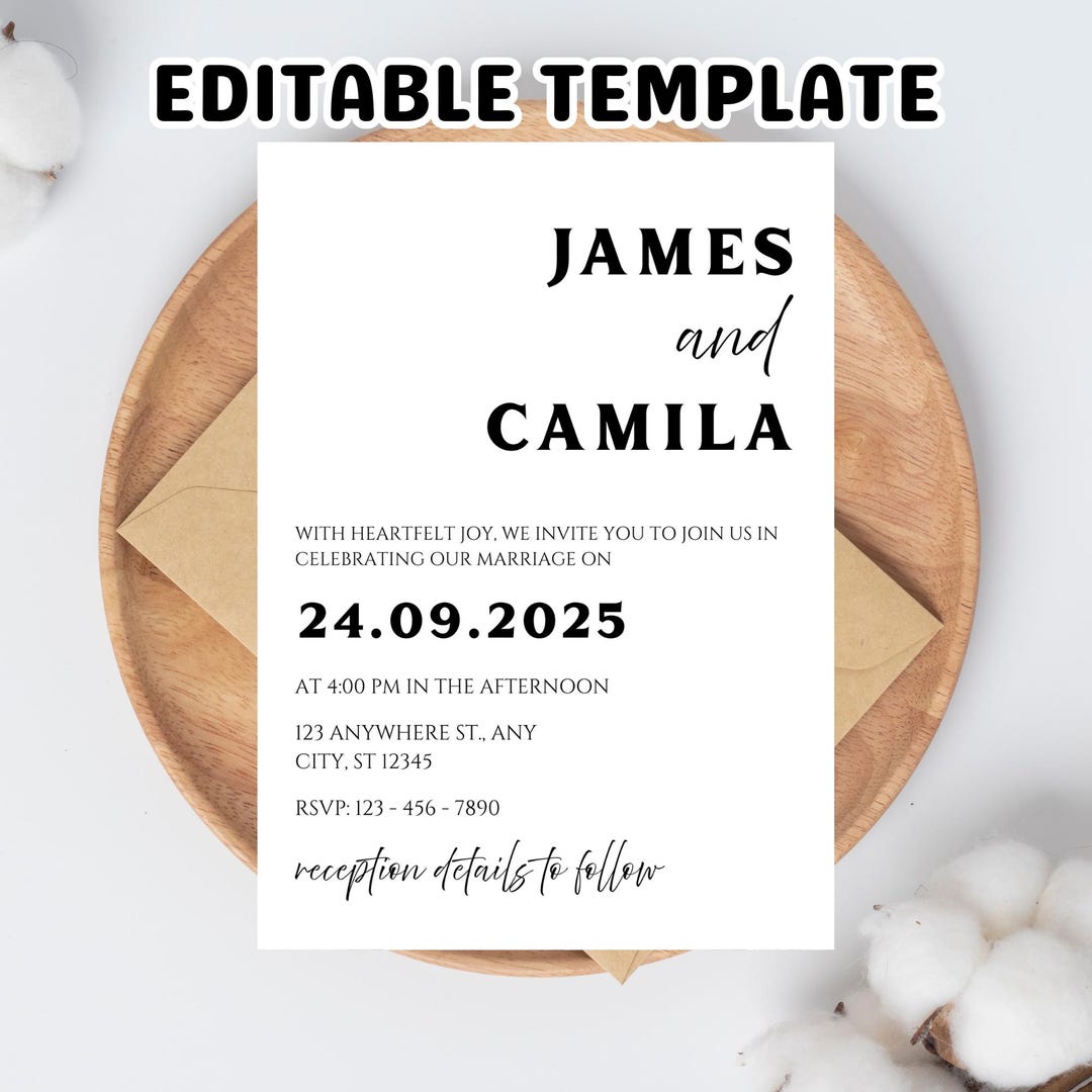 Editable Evening Wedding Reception Party Invitation, Wedding Elopement ...