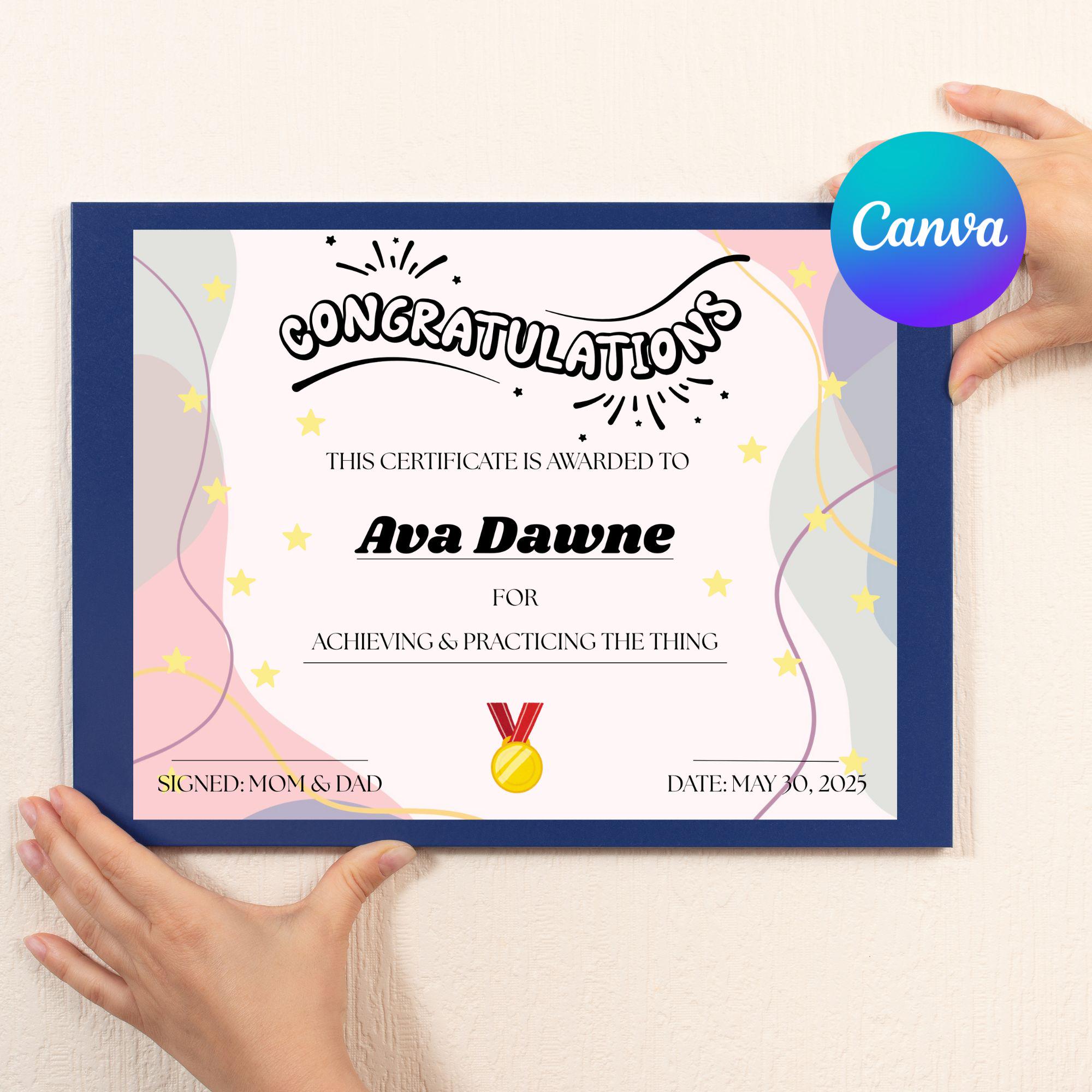 Kids Congratulations Certificate Printable: Editable School Award ...
