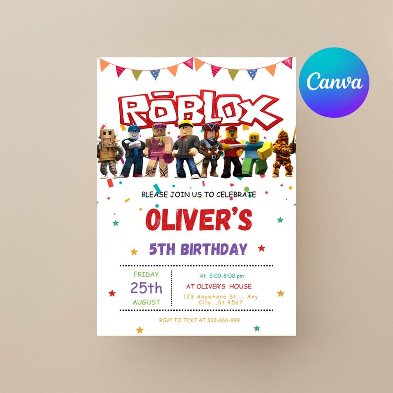 Roblox Invitation, Roblox Invite, Game Party, Roblox Boys Birthday ...