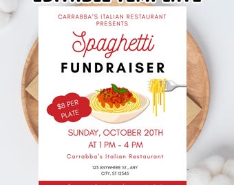 EDITABLE INVITATION, Printable Spaghetti Dinner Fundraiser Flyer ...