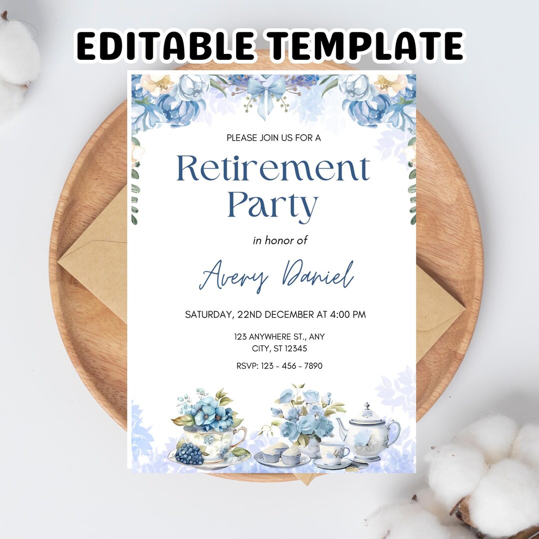 Editable Teacher Retirement Party Invitation Template: Printable 5x7 ...