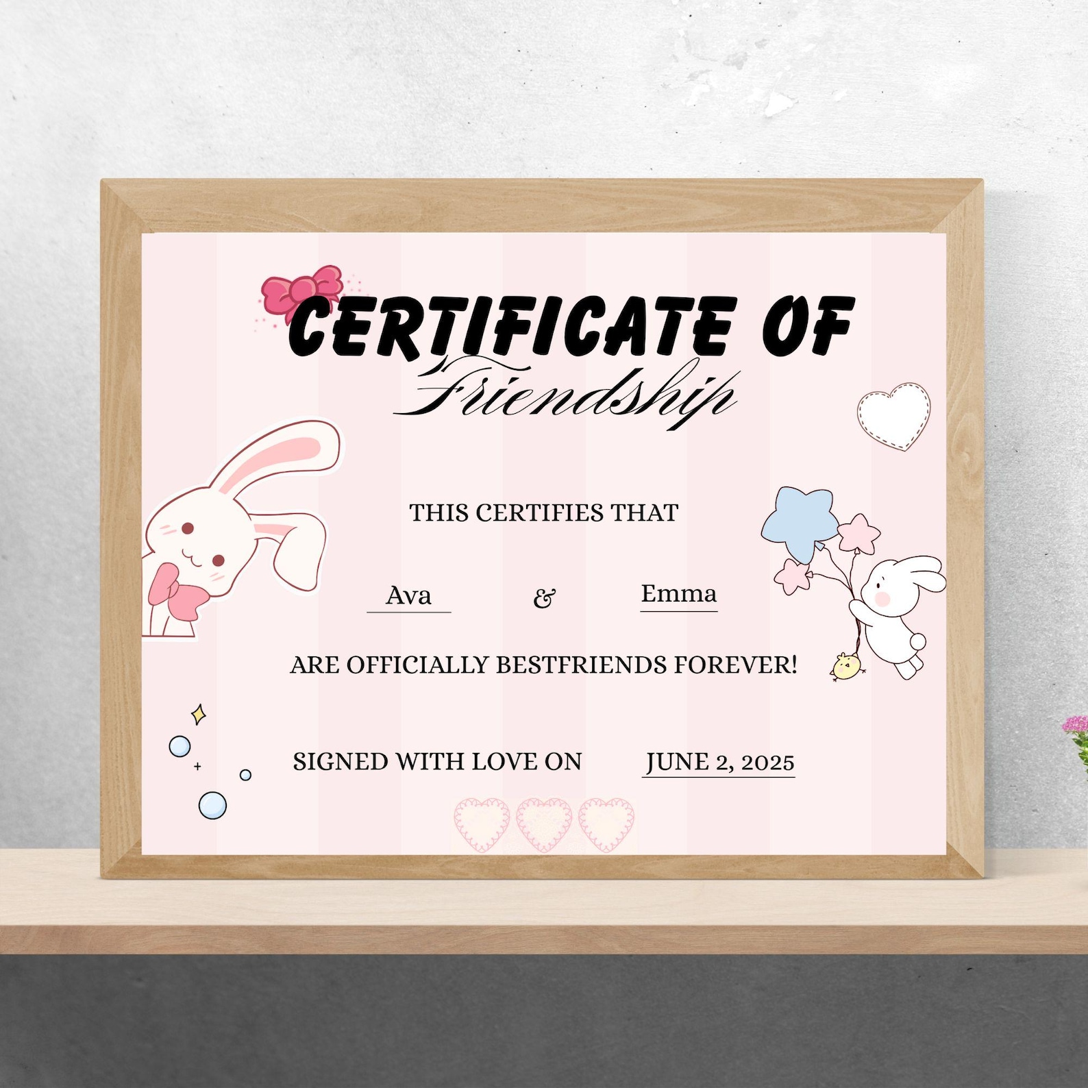 Printable Best Friend Certificate, Cute Friendship Award Template, Fun ...
