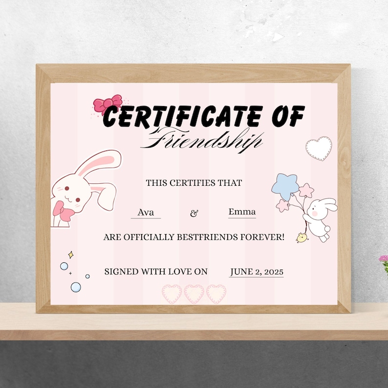 Printable Best Friend Certificate, Cute Friendship Award Template, Fun ...