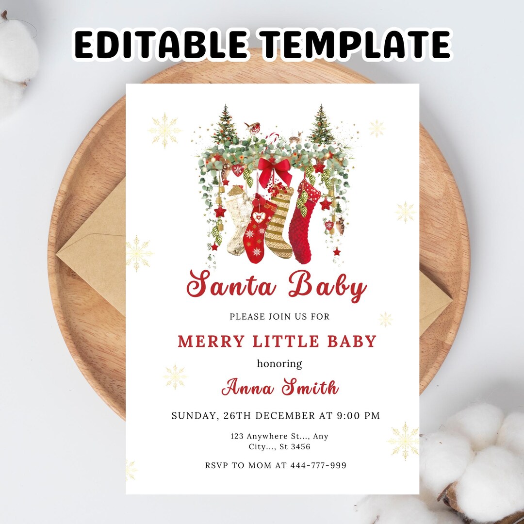Santa Baby Shower Invitation: Christmas Stocking Template (digital ...