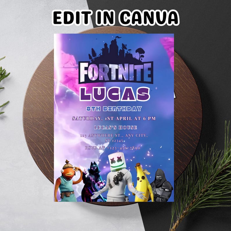 Editable Fort Game Birthday Invitation, Fort Night Birthday Party ...