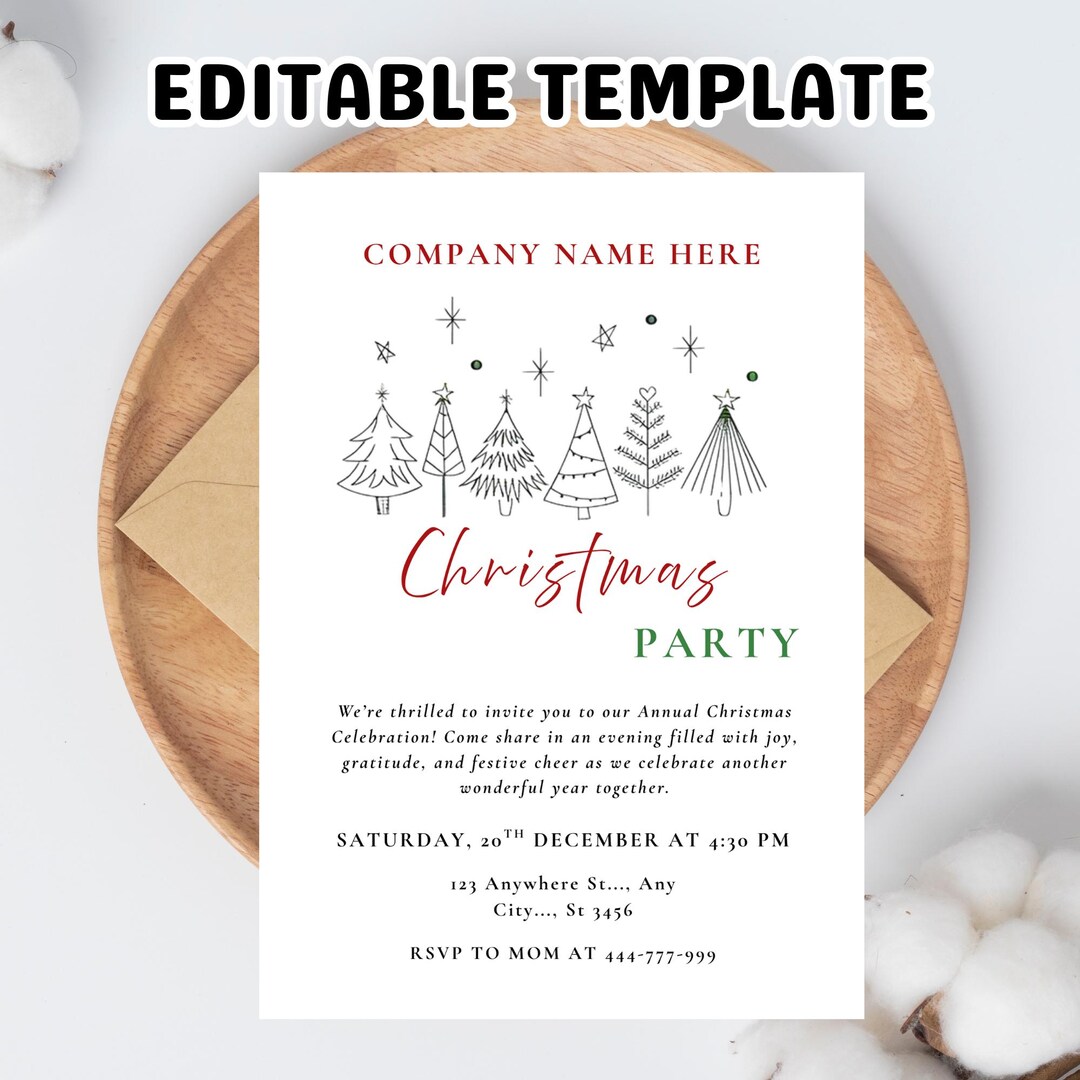 Corporate Christmas Party Invitation, Editable Canva Template (instant ...