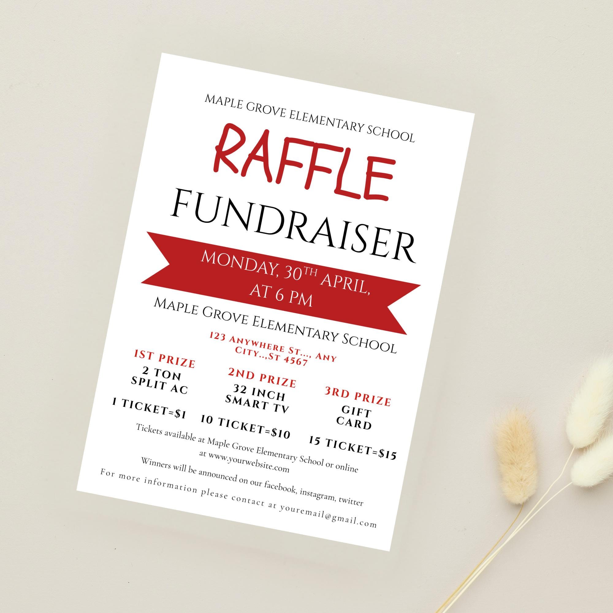 Editable Raffle Fundraiser Templates Flyer, Raffle Ticket Fundraiser ...