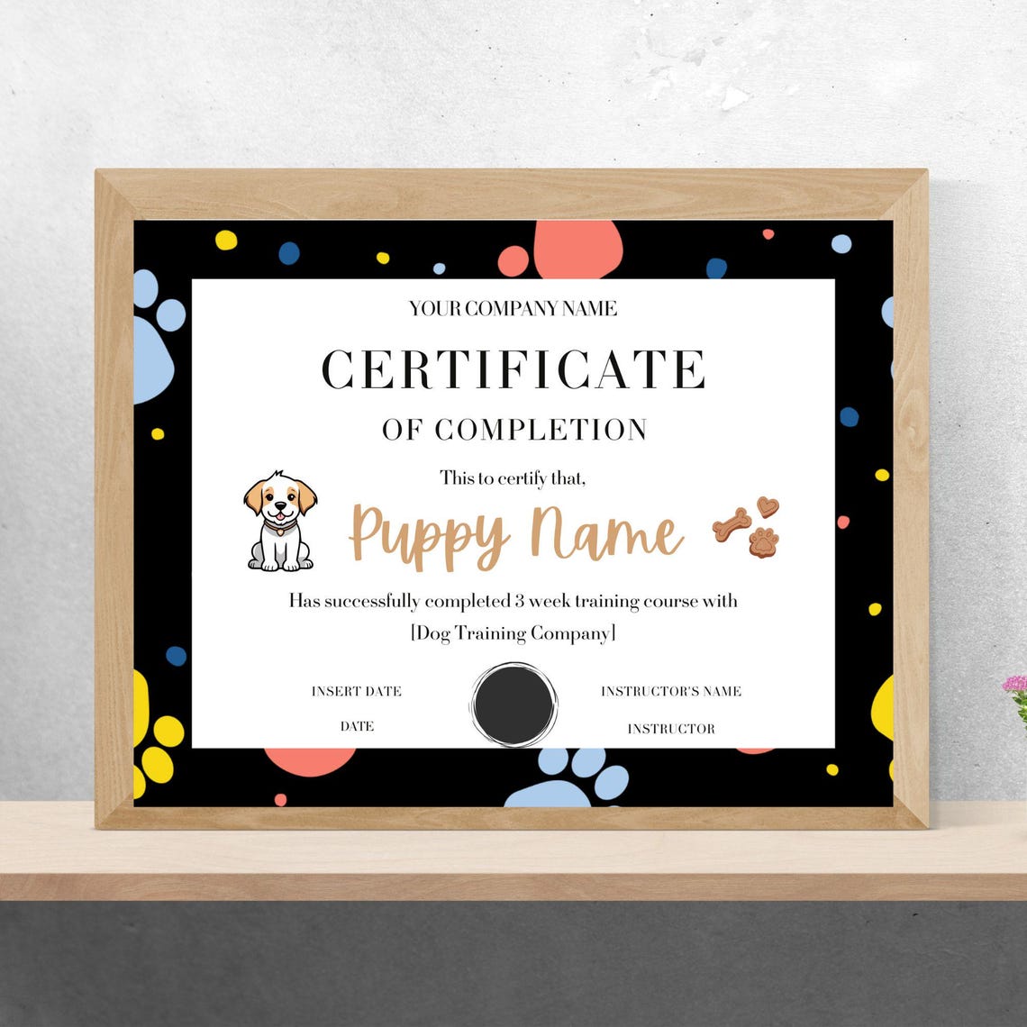 Editable Dog Training Certificate Template: Canva Printable (instant ...