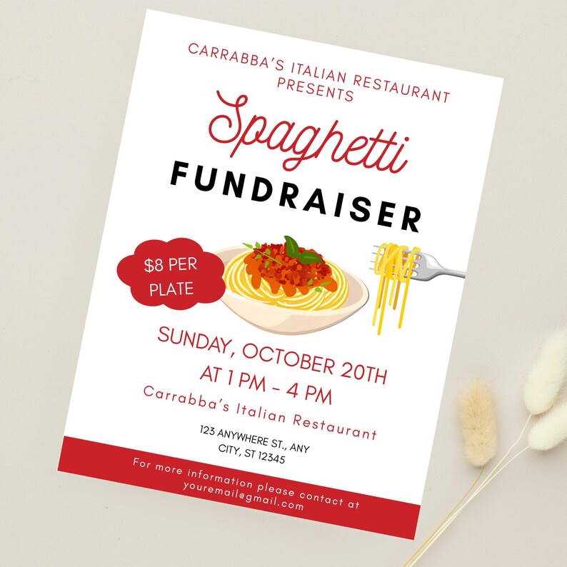 Spaghetti Dinner Fundraiser Flyer: Editable Template (printable ...