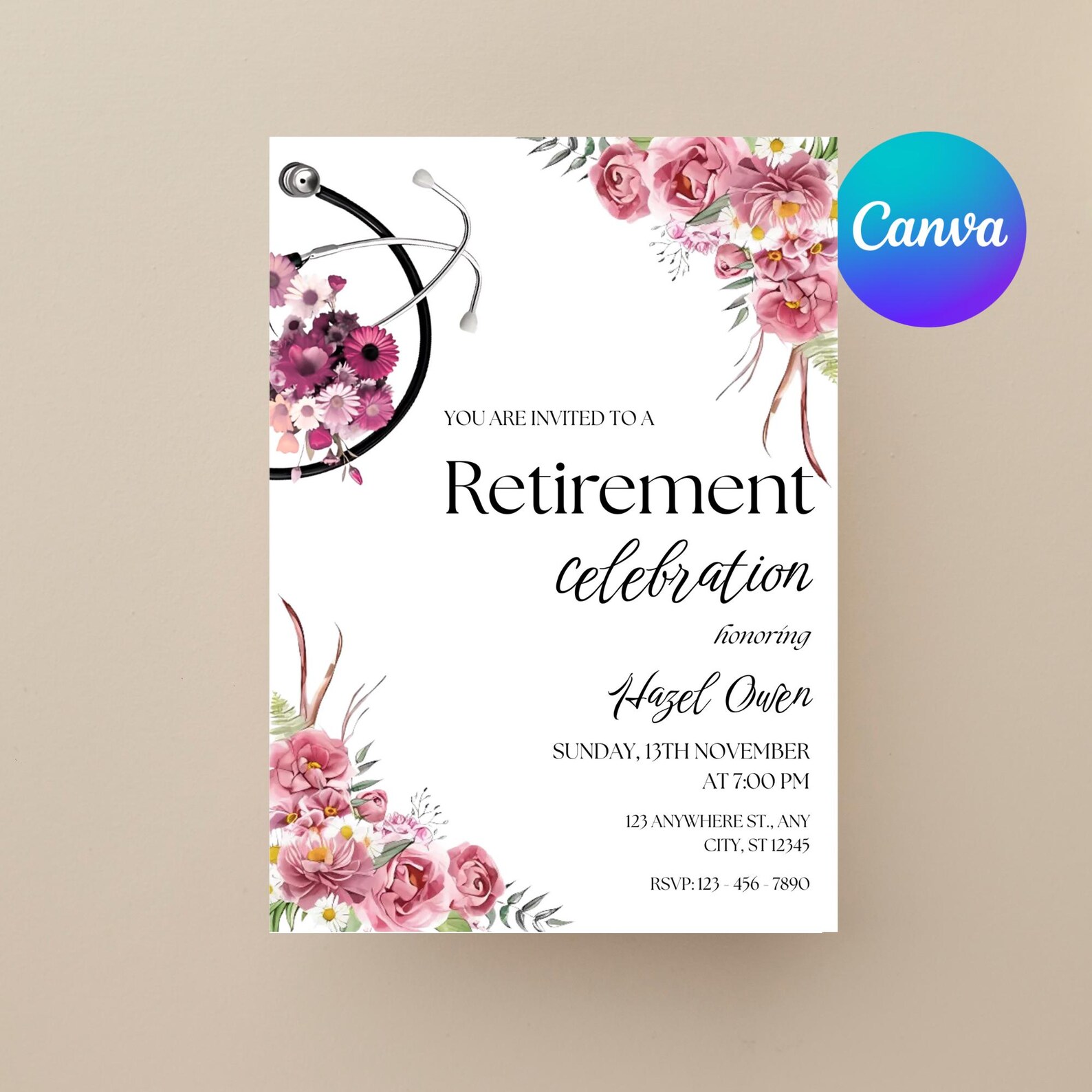 Floral Nurse Retirement Invitation Template: Editable Party Invite ...