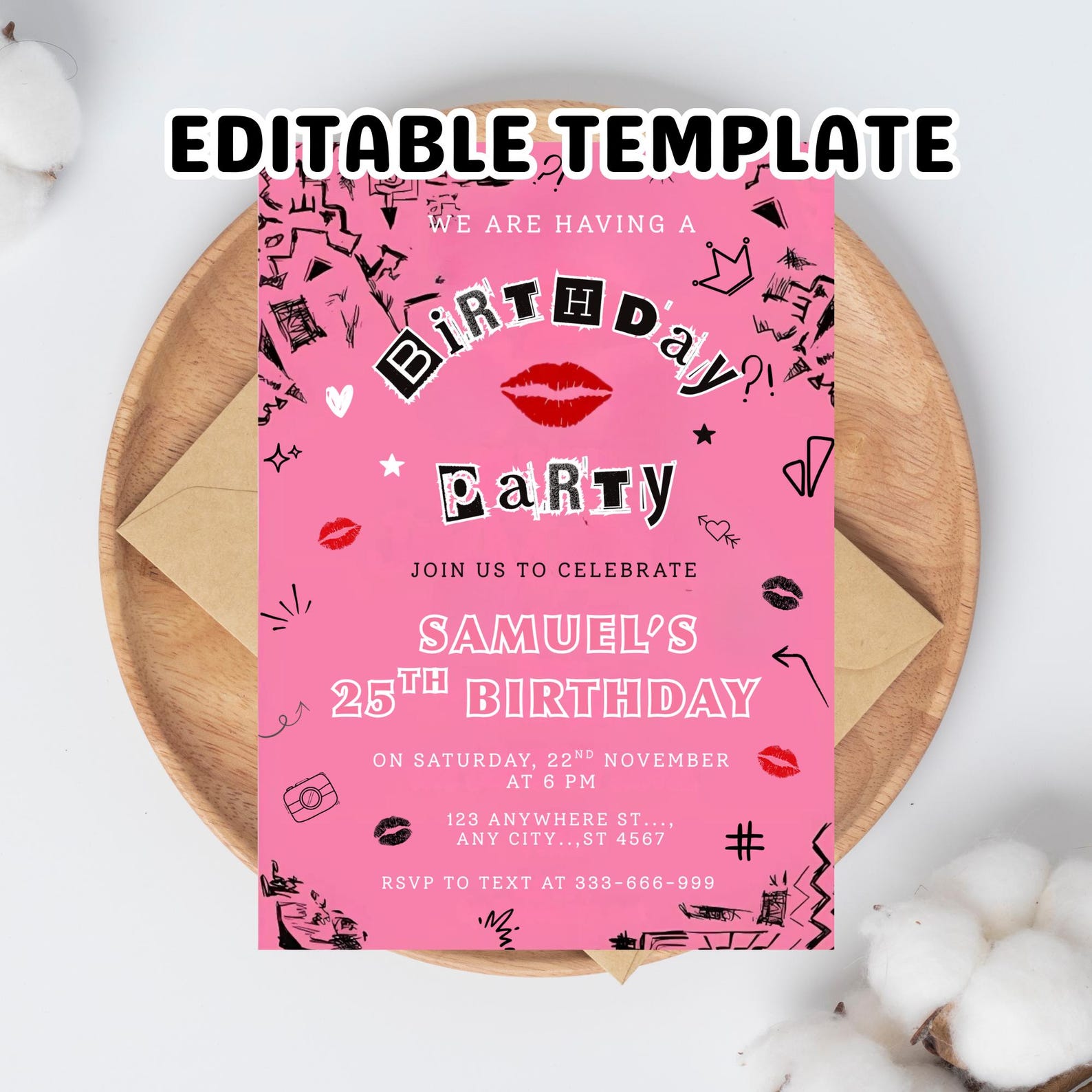 Mean Girls Party Invitation: Editable Canva Template (5x7 In, Digital ...