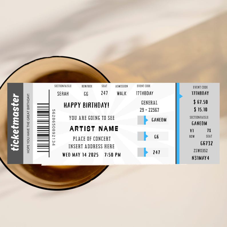 Editable Concert Ticket Template: Printable DIY Birthday Gift (canva ...