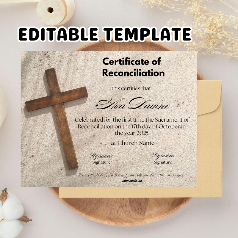 First Reconciliation Certificates Printable - Etsy