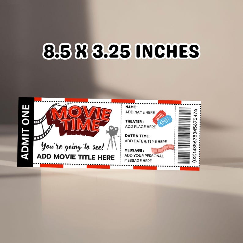 Editable Movie Night Ticket Template: Surprise Gift (PDF Download, 8 ...