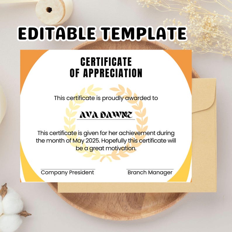 Editable Certificate of Appreciation Template Canva | Printable Award ...