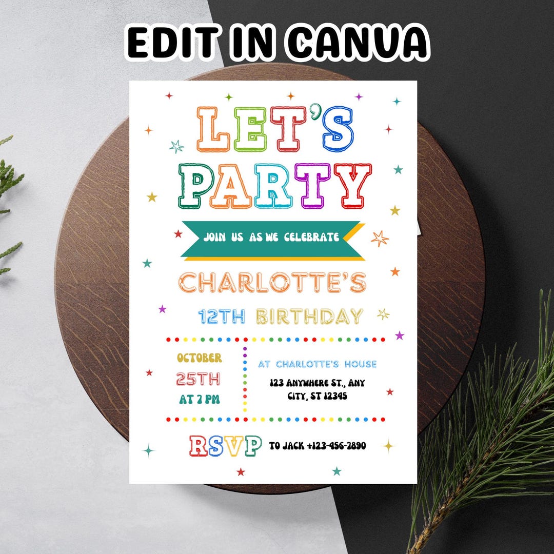 Colorful Birthday Party Invitation: Editable Template (instant Download ...