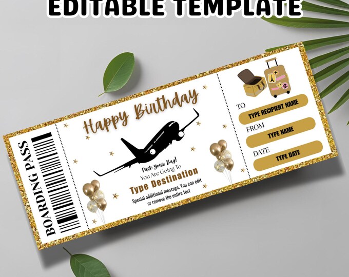 DIY Surprise Birthday Gift Boarding Pass Ticket Template | Editable ...