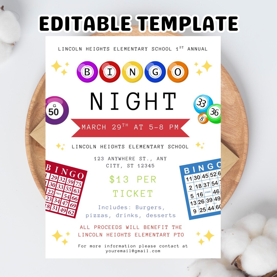 Bingo Night Flyer Template: DIY Event Announcement (8.5x11 Inch ...