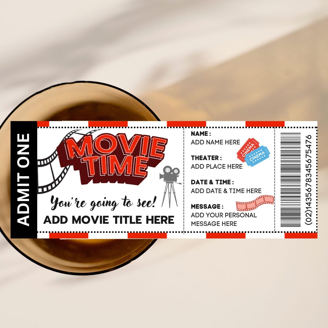 Editable Movie Night Ticket Template: Surprise Gift (PDF Download, 8 ...