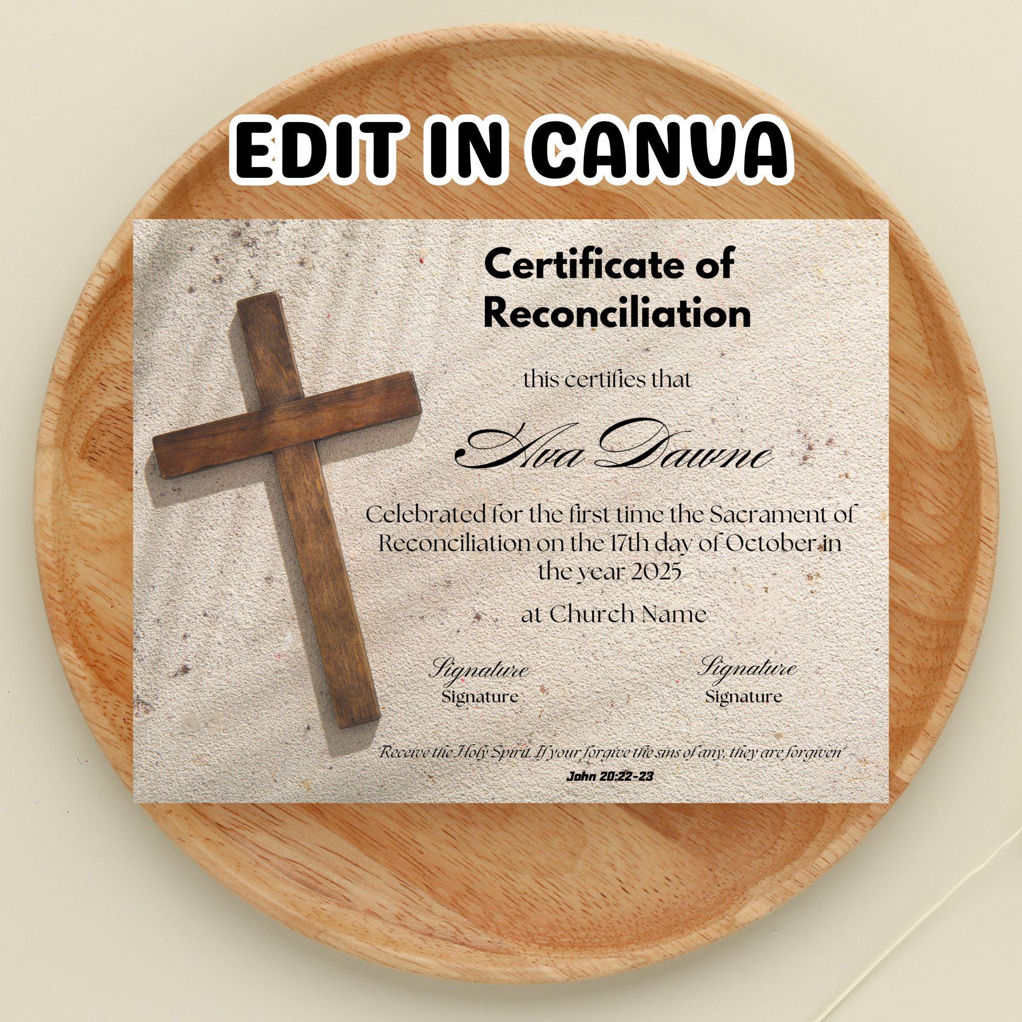 Editable First Reconciliation Certificate Template: Catholic Printable ...