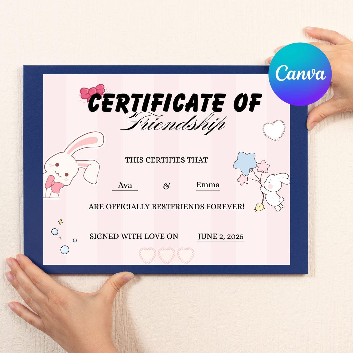 Printable Best Friend Certificate, Cute Friendship Award Template, Fun ...