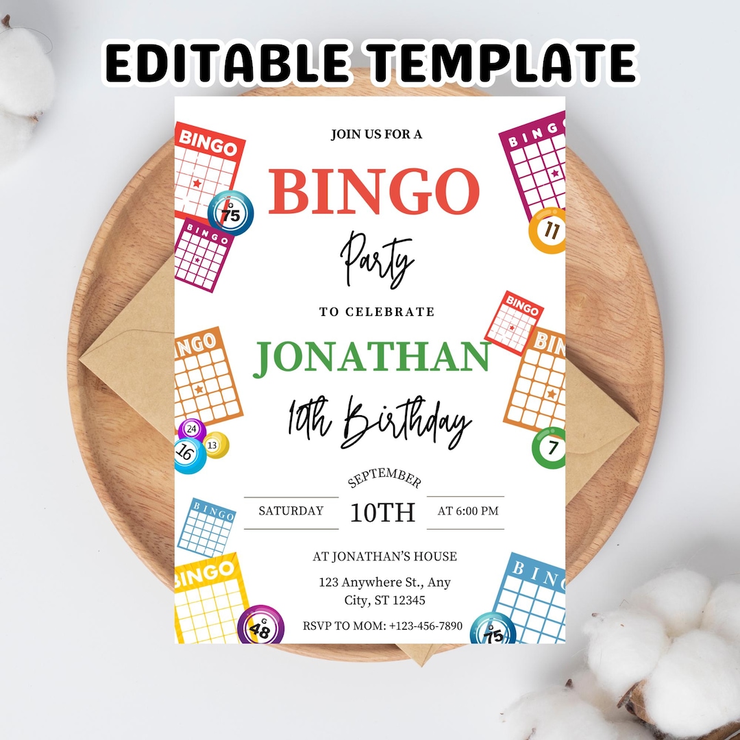 Bingo Birthday Party Invitation: Family Game Night, Editable Template ...