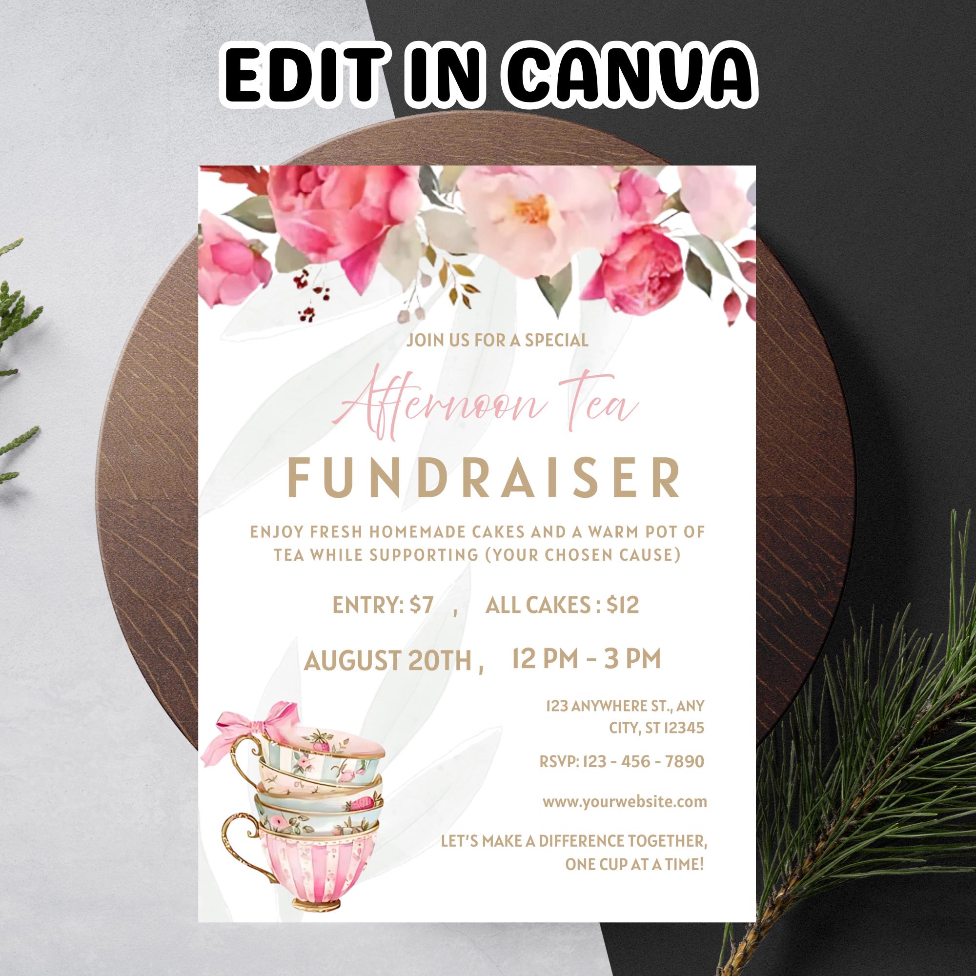 Afternoon Tea Party Fundraiser Invitation: Editable Garden Party Flyer ...