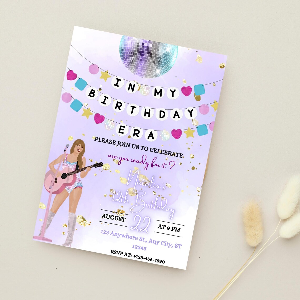 Trendy Taylor Birthday Invitation: Editable Digital Invite (5x7 In, PDF ...
