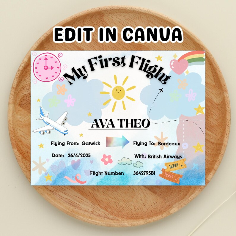 First Flight Certificate for Kids, Editable Toddler's First Flight ...
