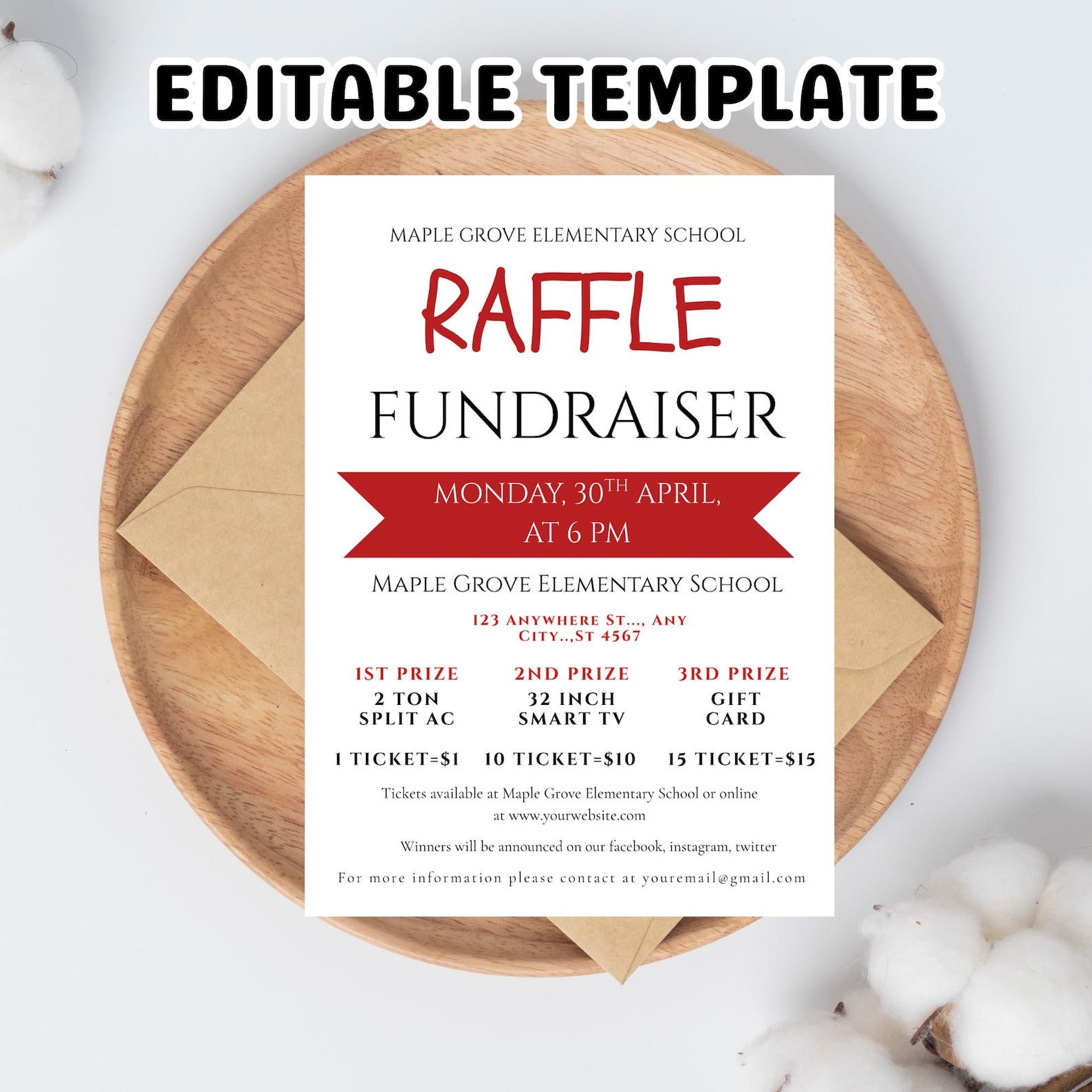 Editable Raffle Fundraiser Templates Flyer, Raffle Ticket Fundraiser ...