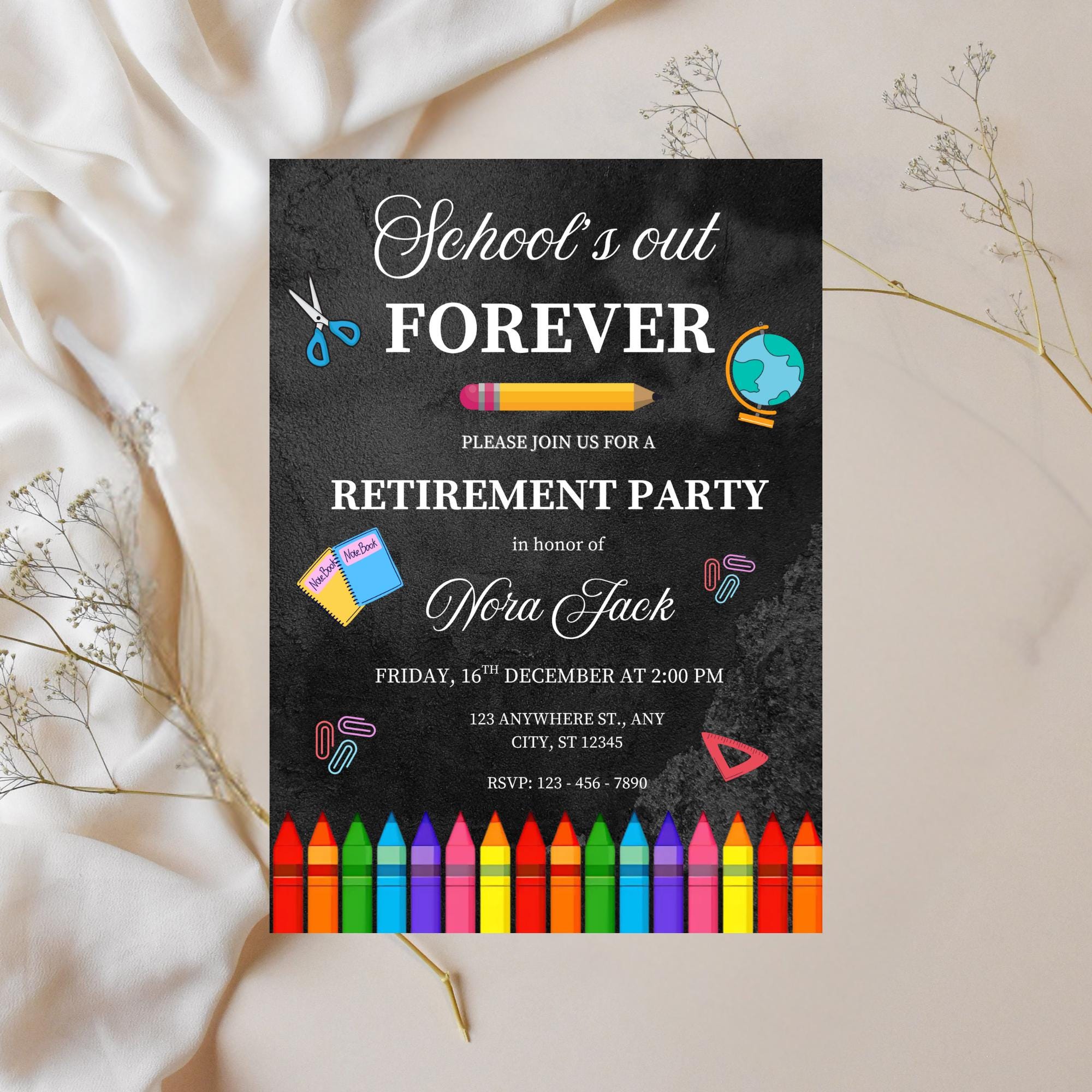 Funny Teacher Retirement Party Invitation Template: School's Out ...