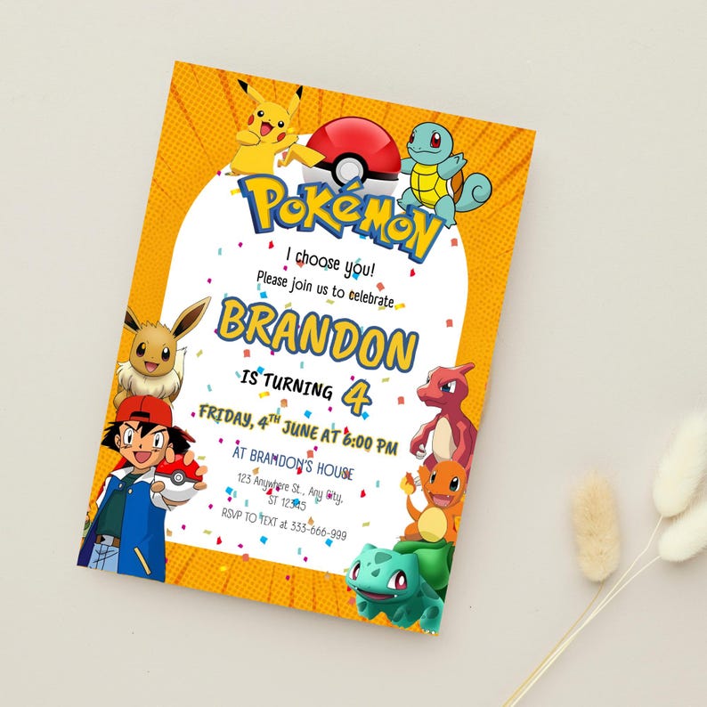 Editable Pokemon Birthday Invitation, Printable Party Invite (canva ...