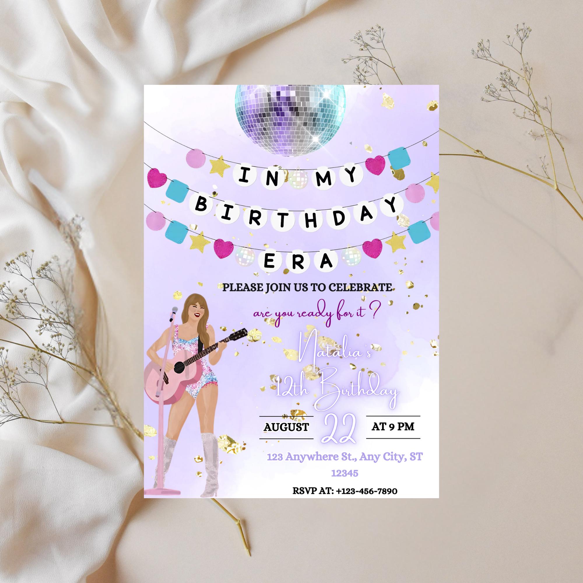 Trendy Taylor Birthday Invitation: Editable Digital Invite (5x7 In, PDF ...