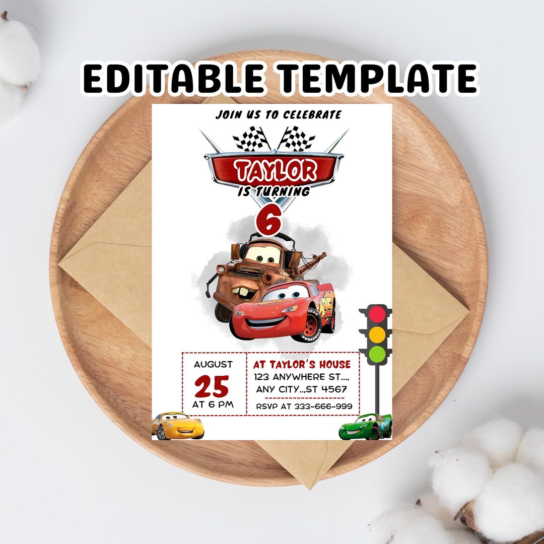 Lightning Mcqueen Birthday Invitation: Cars Theme (digital Download) - Etsy