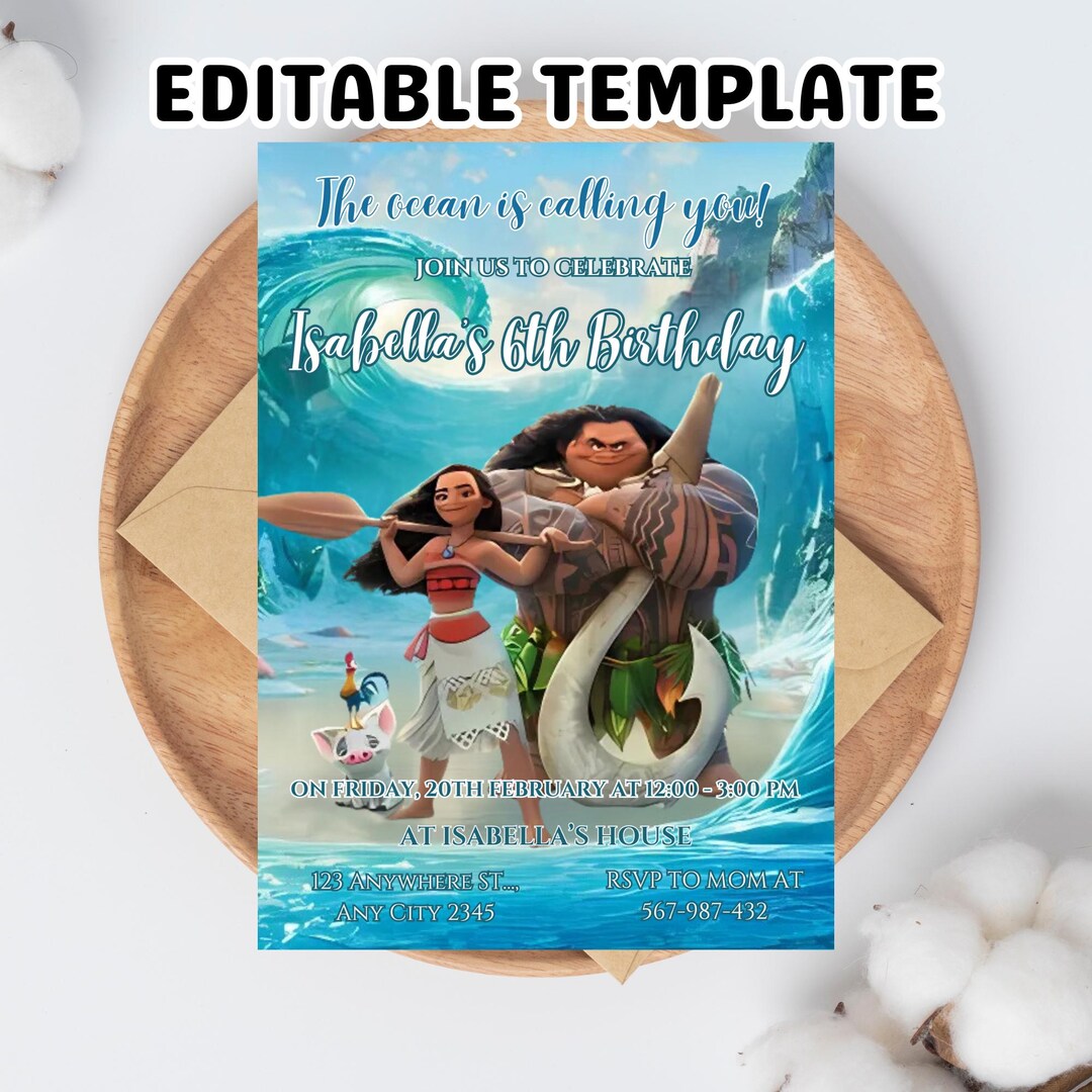 Moana Birthday Invitation, Hawaiian Moana Invitation, Moana Party ...