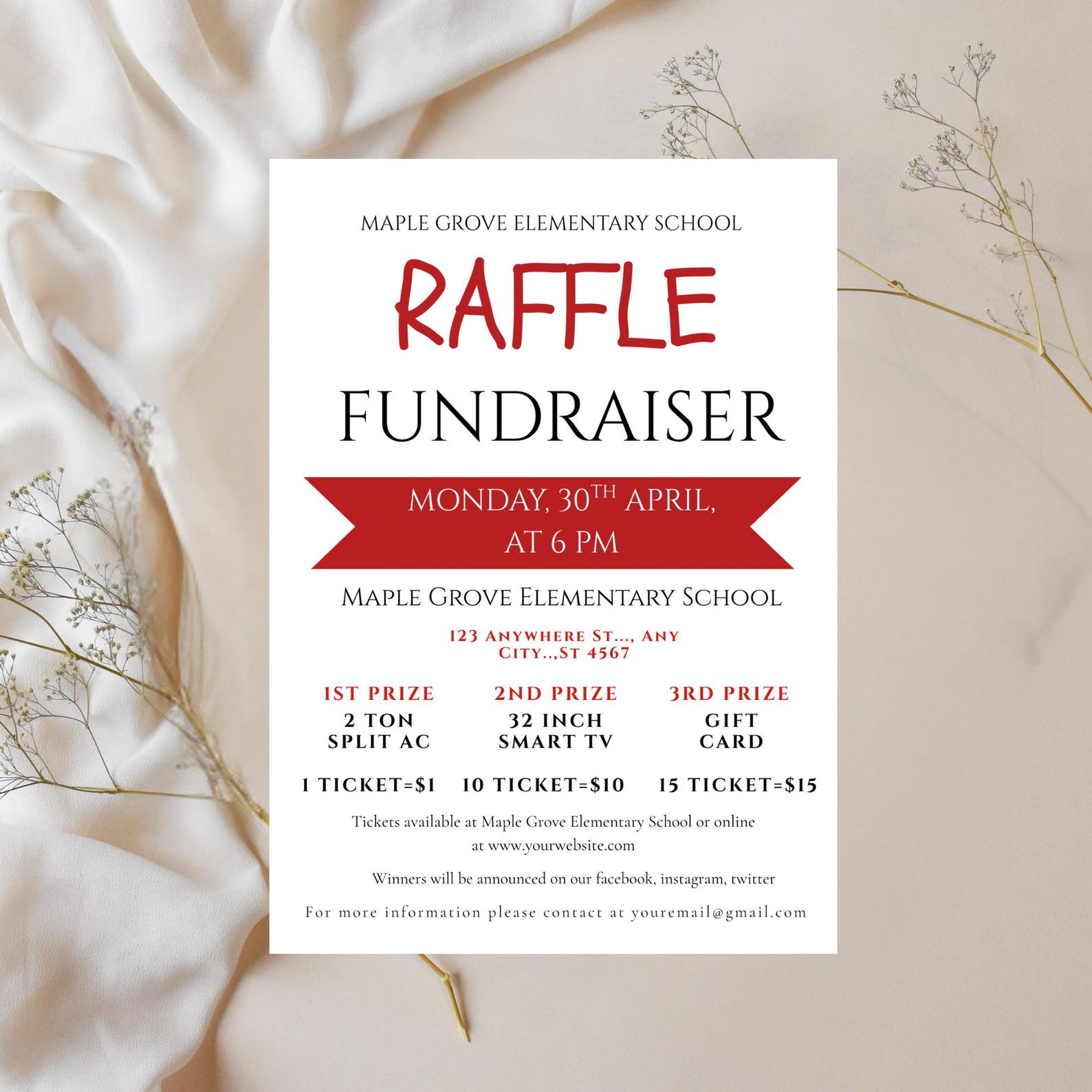 Editable Raffle Fundraiser Templates Flyer, Raffle Ticket Fundraiser ...