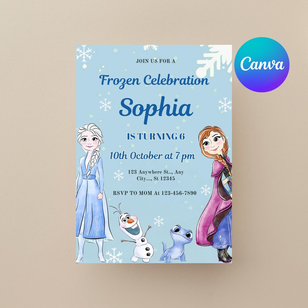 Frozen 6th Birthday Invitation: Elsa & Anna Theme, Editable (digital ...
