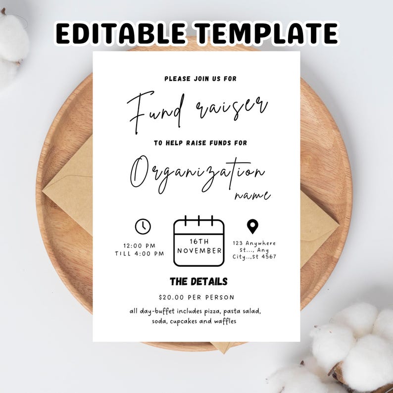 Minimalist Fundraiser Invitation Template: Editable Charity Gala Flyer ...